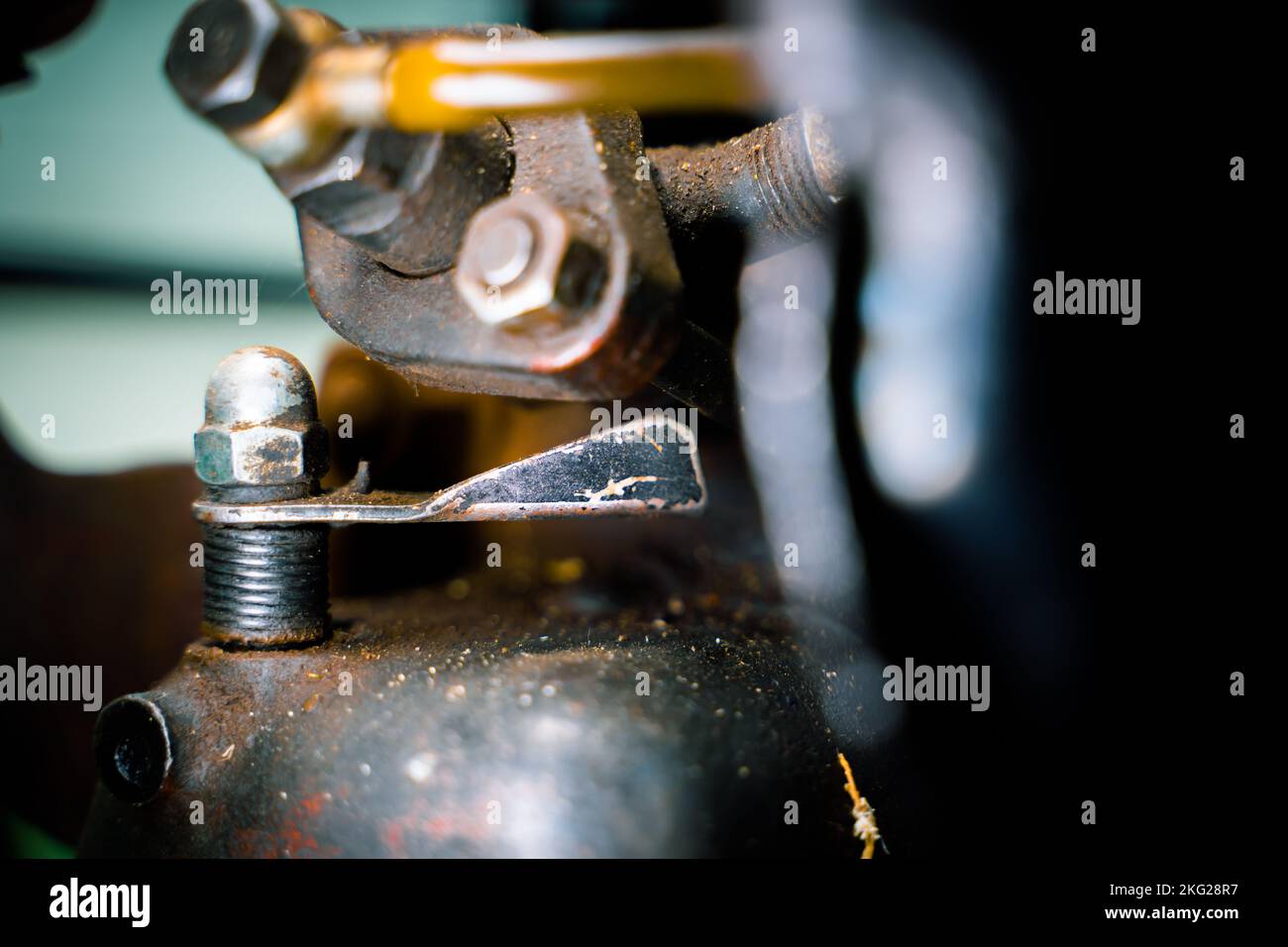 The handle of the decompressor of a walk-behind tractor close-up ...