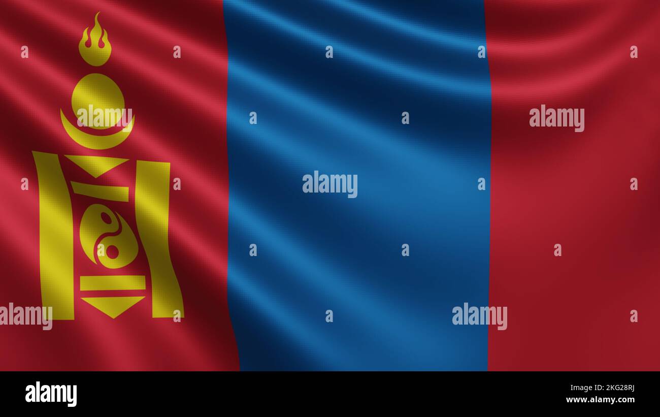 Render of the Mongolia flag flutters in the wind close-up, the national ...