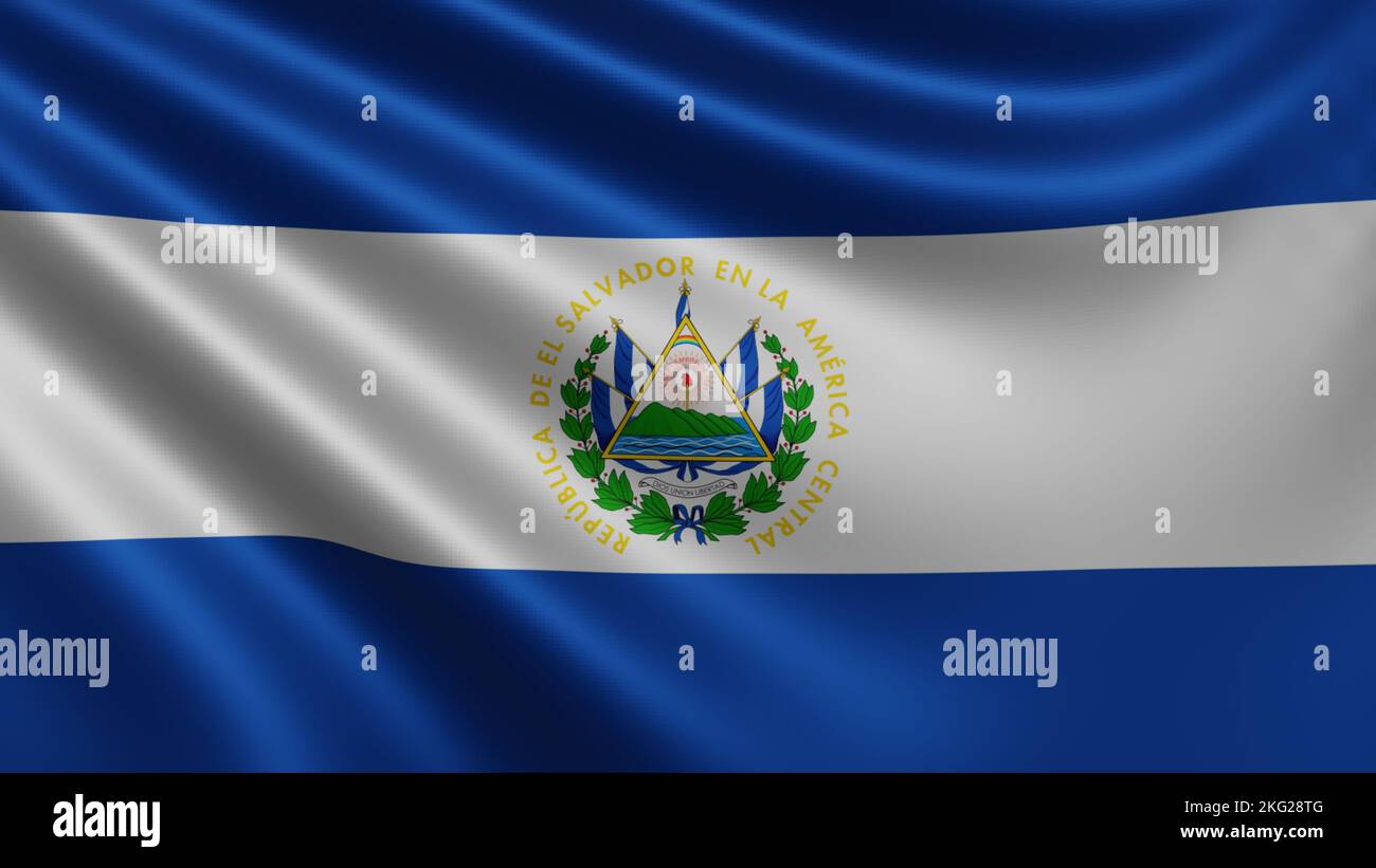 Render of the El Salvador flag flutters in the wind close-up, the ...