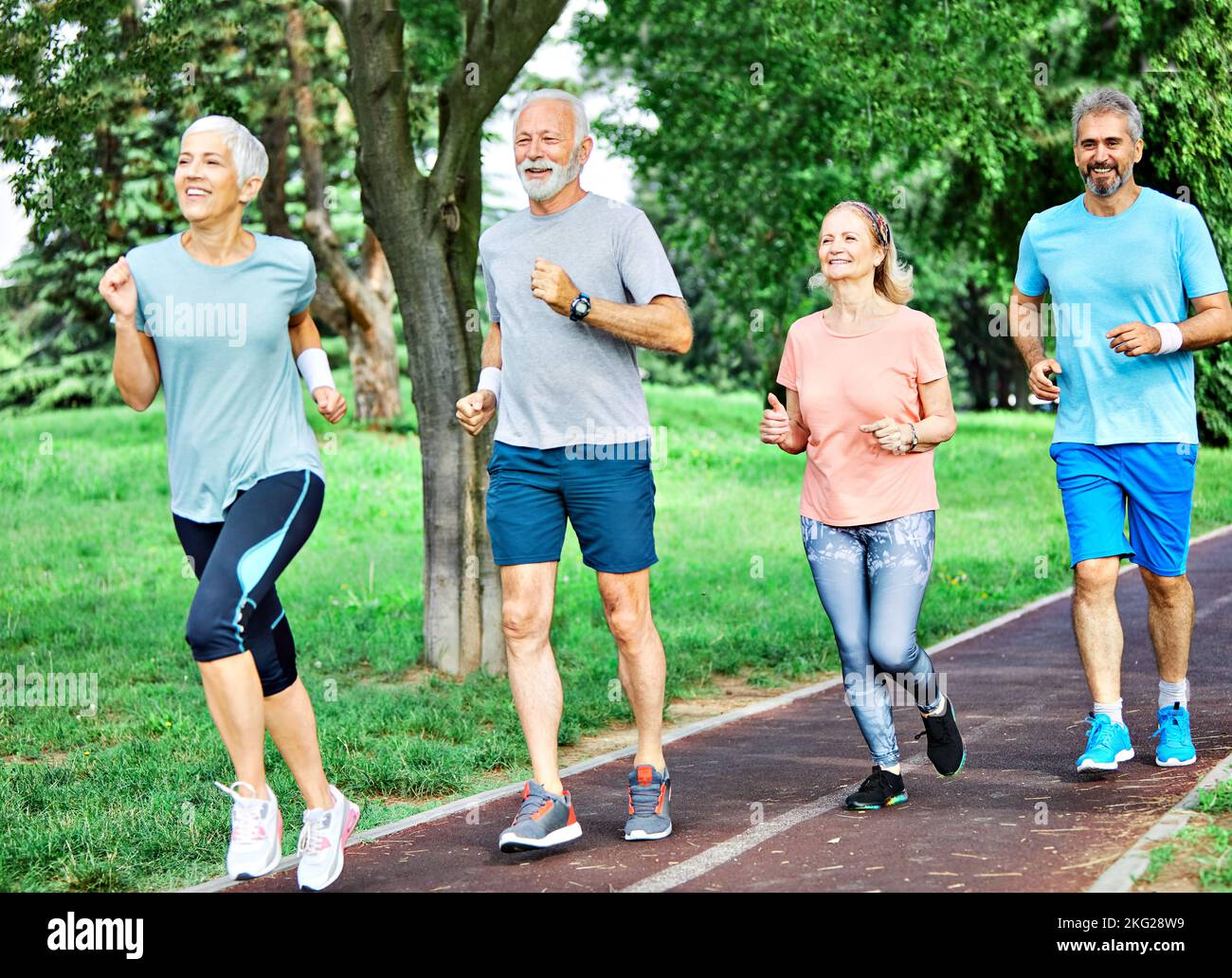 outdoor senior fitness woman man lifestyle active sport exercise ...