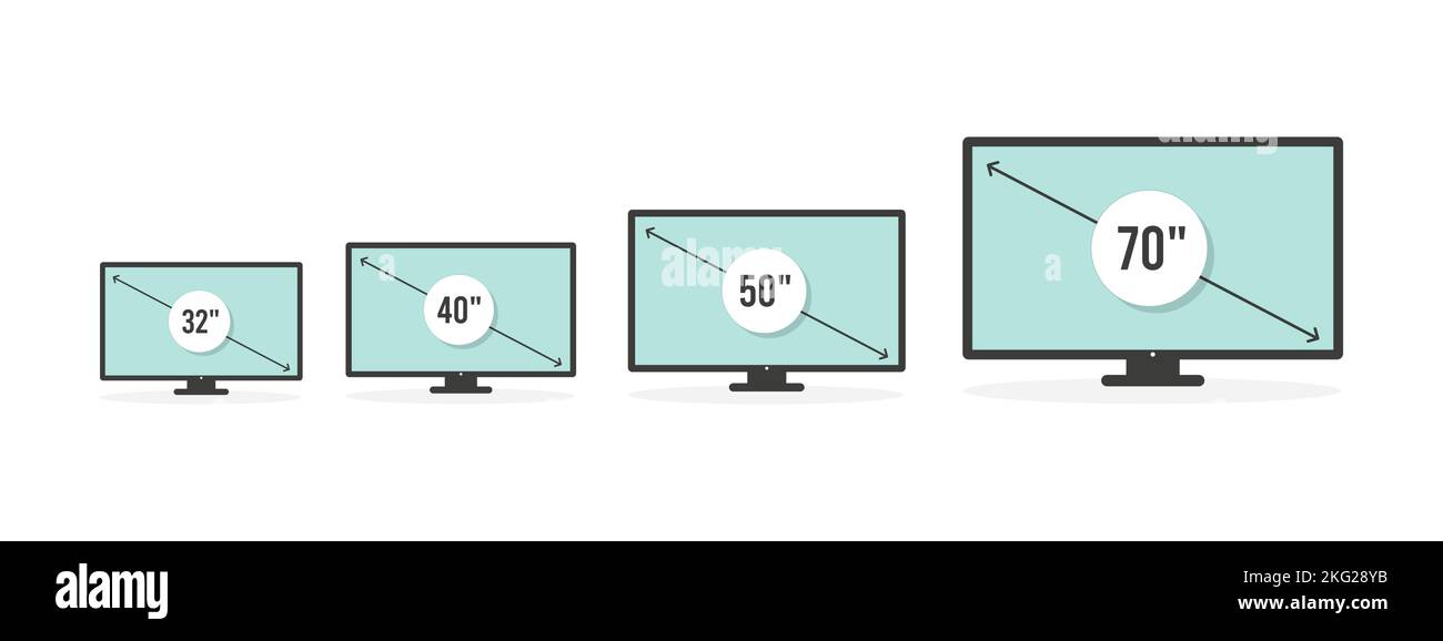 Smart TV icon set. Diagonal screen size in 32, 40, 50 and 70 inches ...