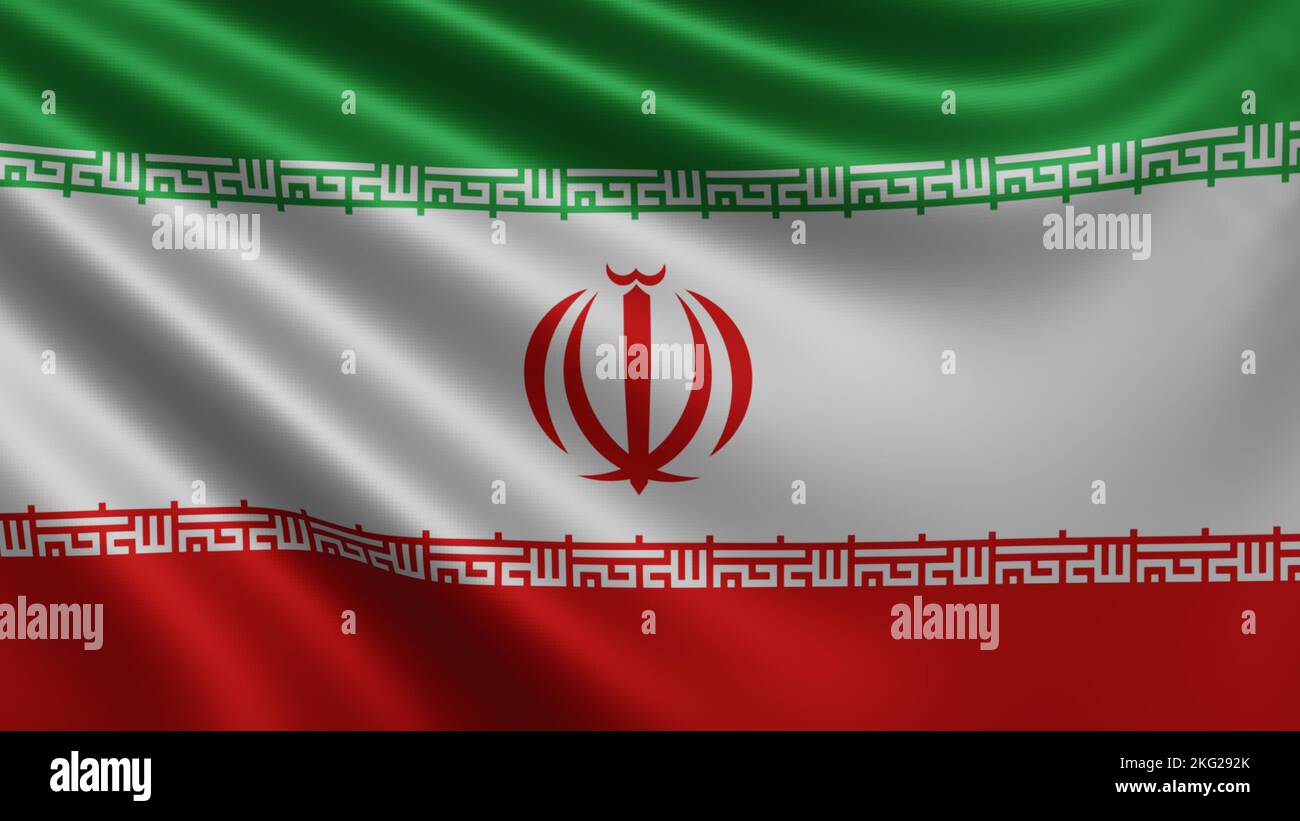 Render of the Iran flag flutters in the wind close-up, the national ...