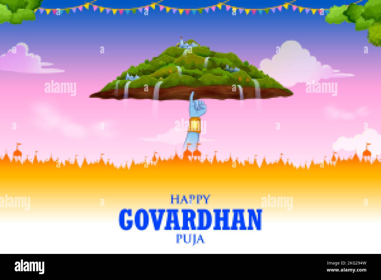 illustration of Lord Krishna lifting Govardhan mountain on Govardhan ...