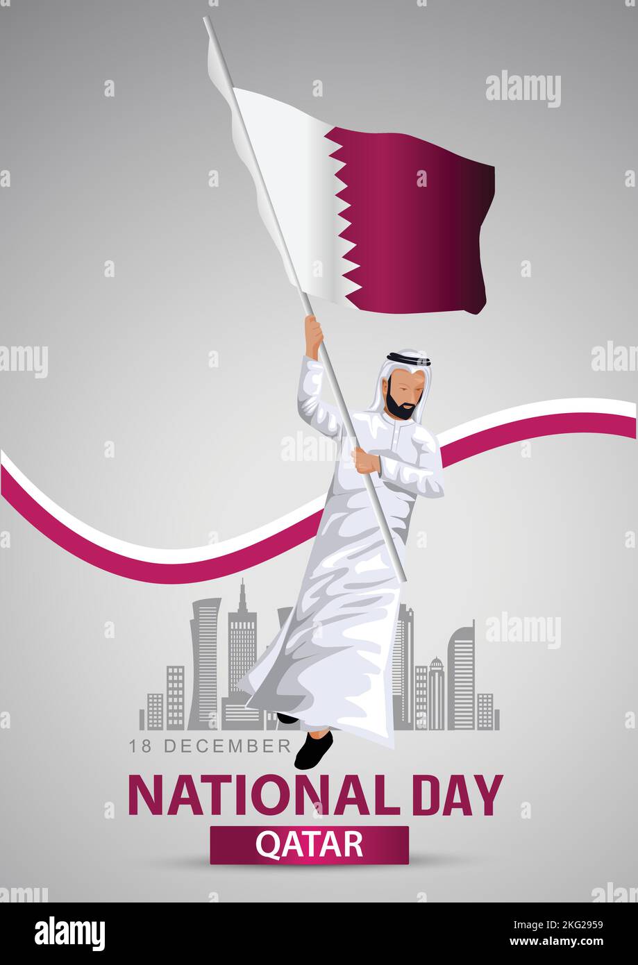 Happy national day Qatar Vector Template Design Illustration. Arab man ...