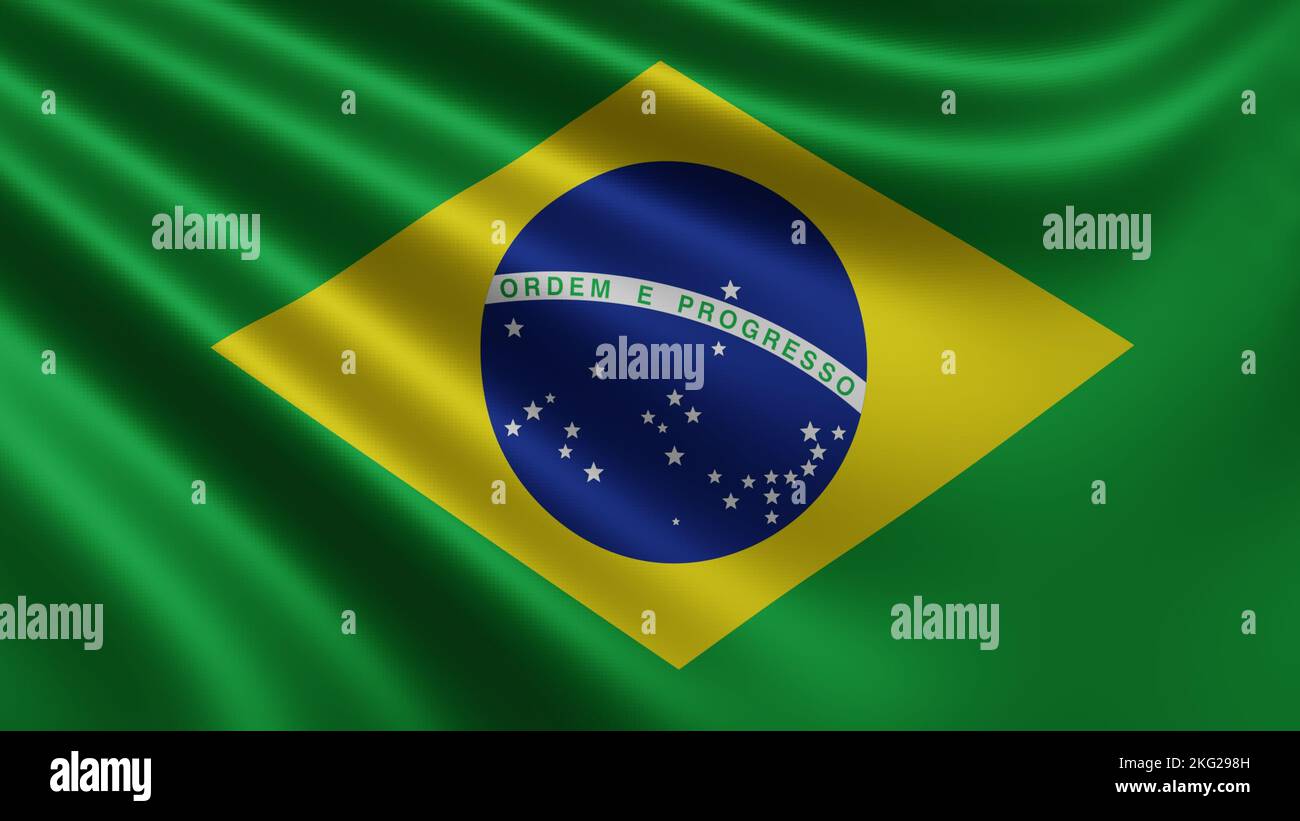 Render of the Brazil flag flutters in the wind close-up, the national ...