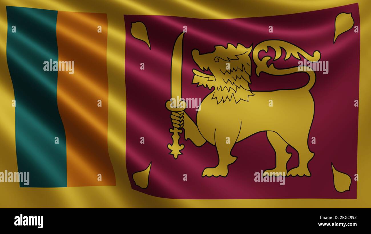 Render of the Sri Lanka flag flutters in the wind close-up, the ...