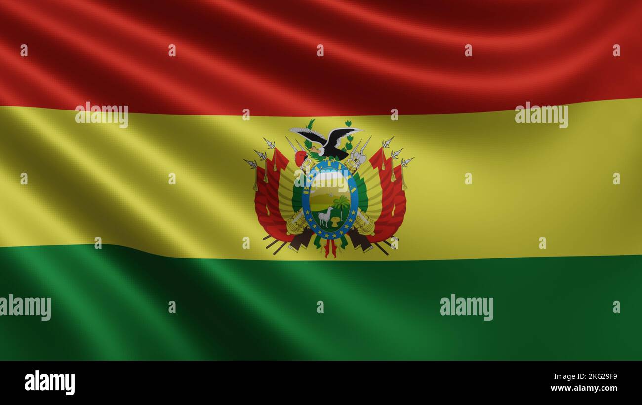 Render of the Bolivia flag flutters in the wind close-up, the national ...