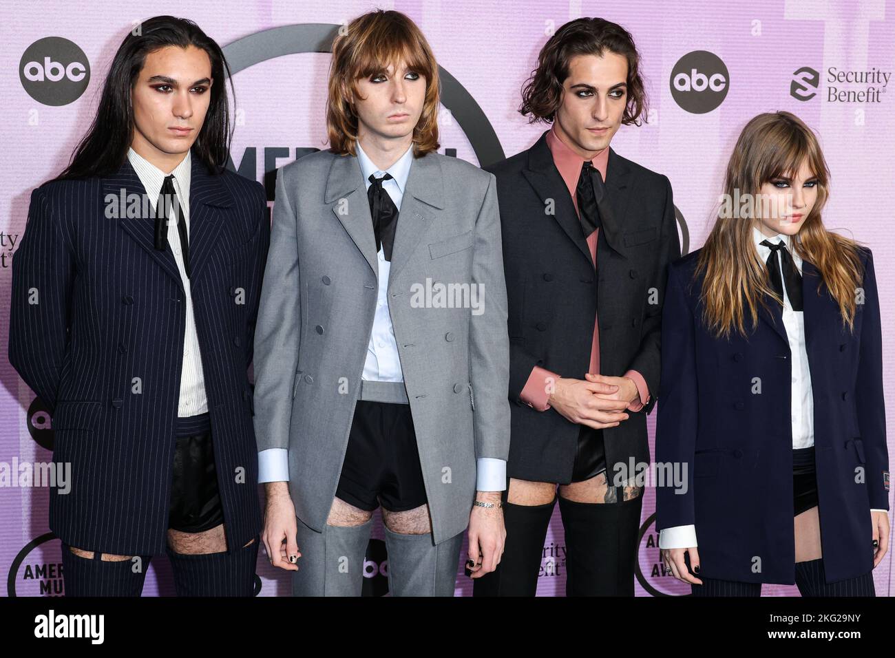 LOS ANGELES, CALIFORNIA, USA - NOVEMBER 20: Ethan Torchio, Thomas Raggi, Damiano David and ...
