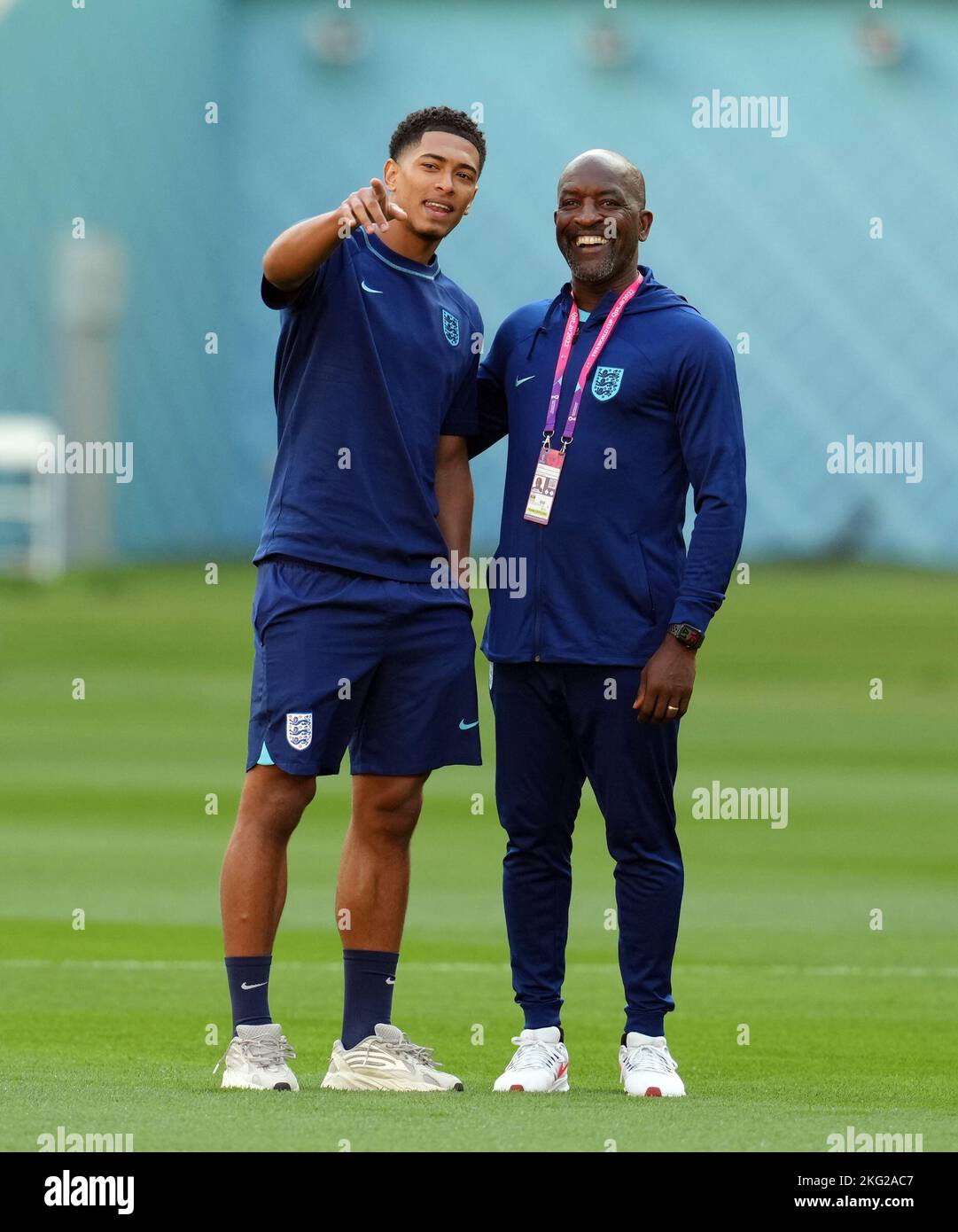 England's Jude Bellingham with coach Chris Powell ahead of the FIFA ...