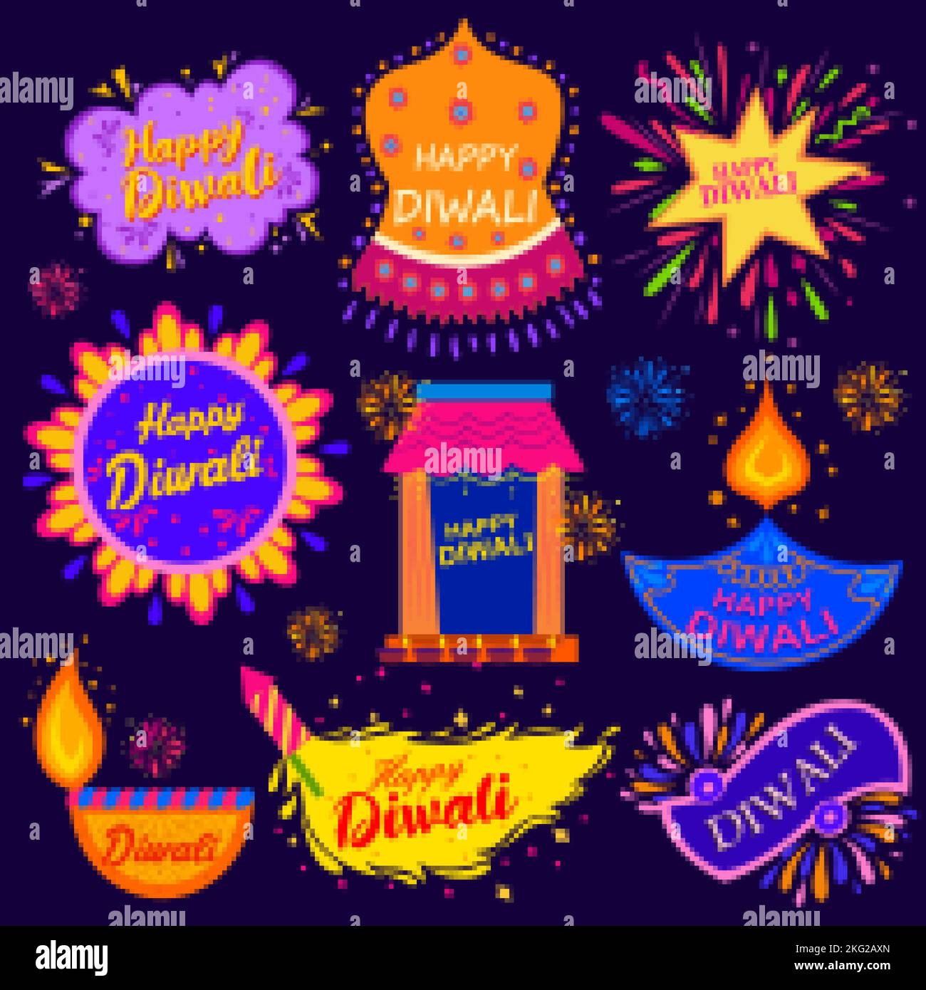 illustration of desi style badge template background with burning diya ...