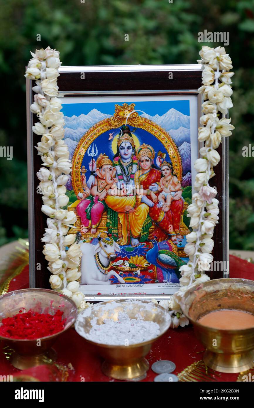 Hindu gods Ganesh and his parents Shiva and Parvati. Dubai. United Arab ...