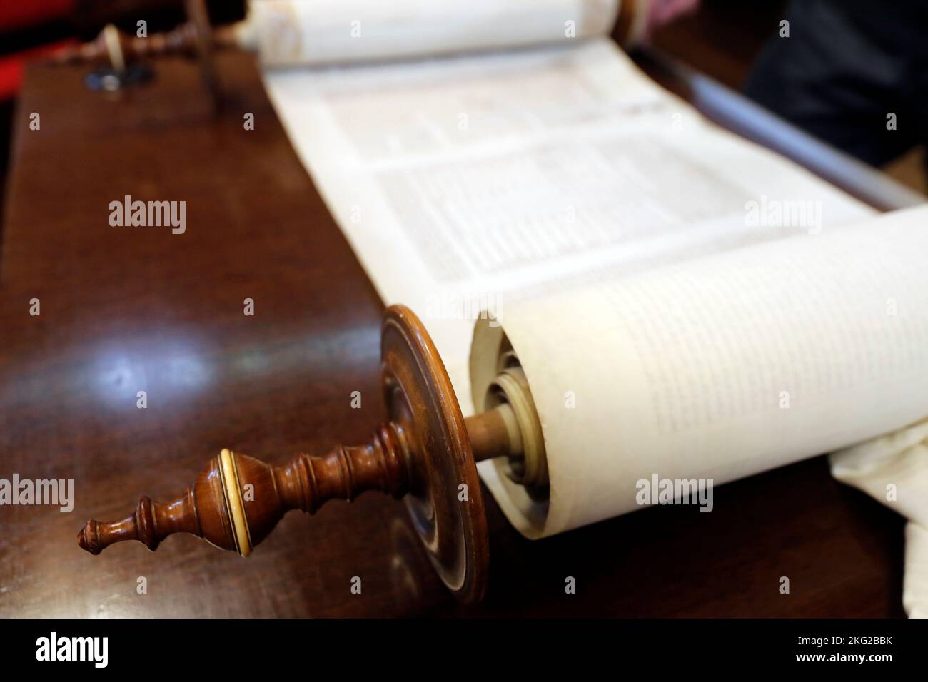 Synagogue of the Liberal Jewish Community of Geneva. Old Torah scrolls ...