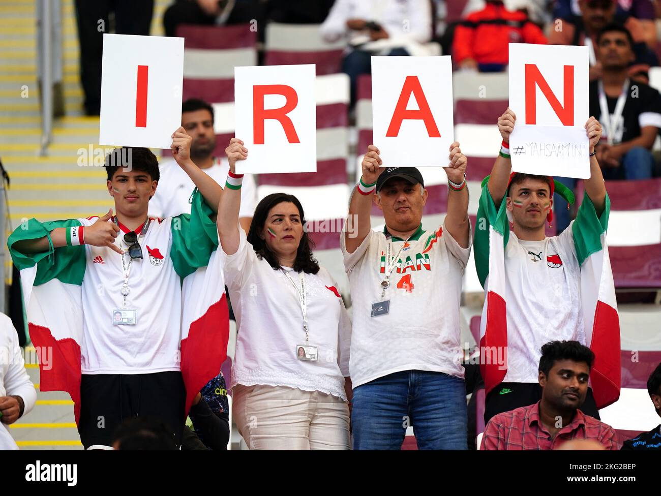 Iran fans in the stands hold up the letters IRAN ahead of the FIFA ...