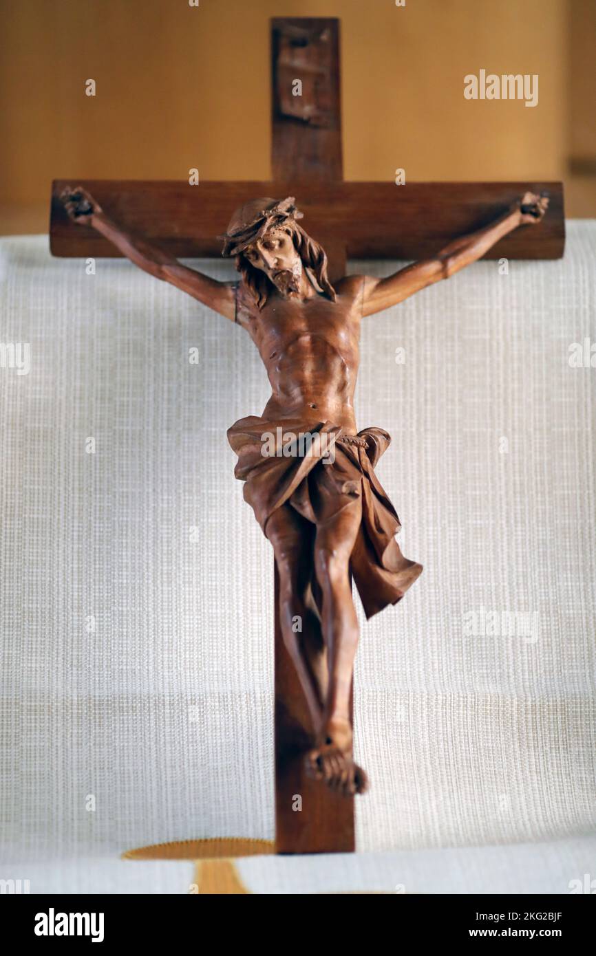 Catholic church. Jesus on the cross. Crucifix. Switzerland Stock Photo - Alamy