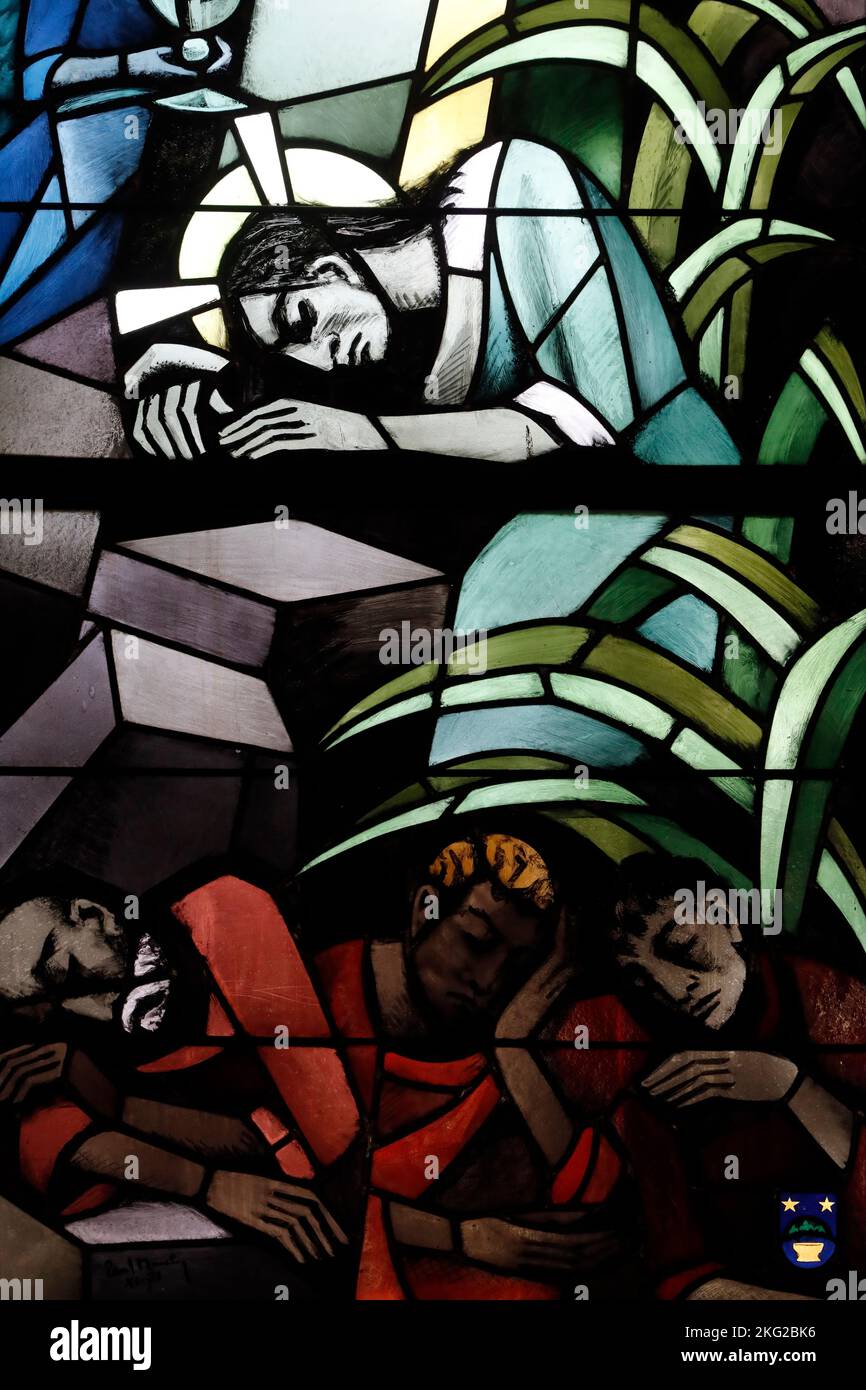 Jesus praying in the garden of Gethsemane after the Last Supper, while ...