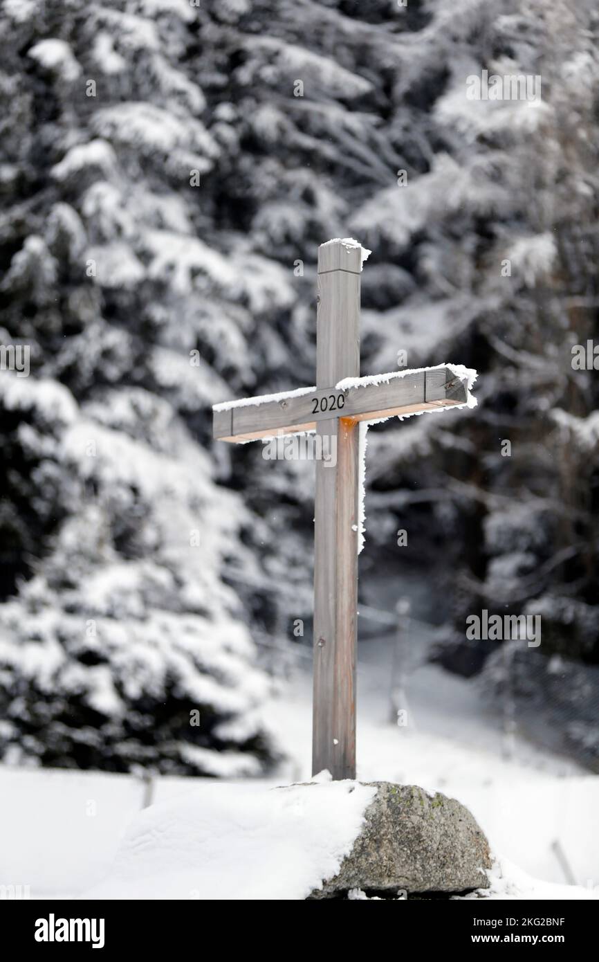 A catholic cross in winter. La Forclaz. Switzerland Stock Photo - Alamy