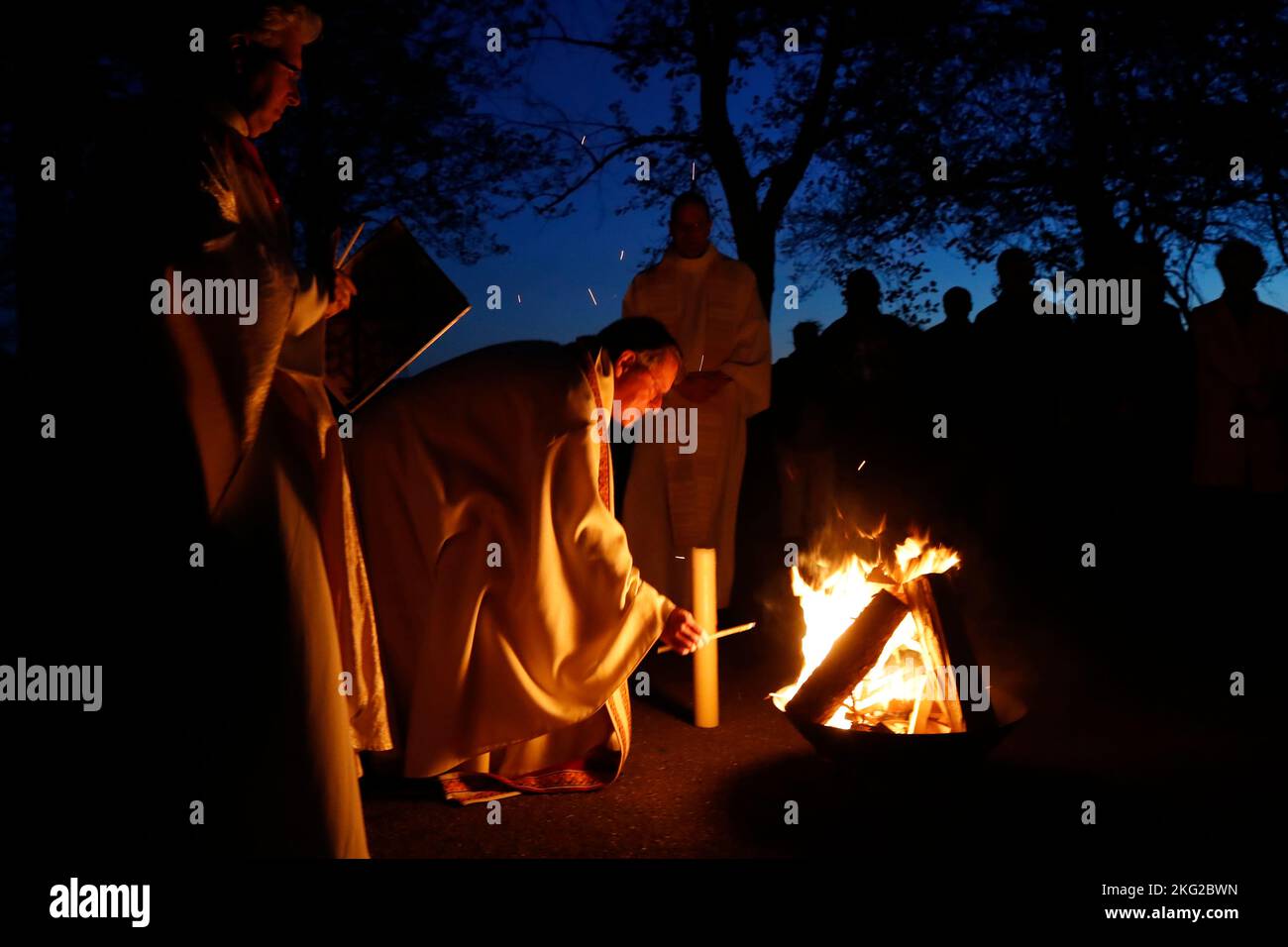 Saint Jean Baptiste chapel. Holy week. Easter Vigil celebration. Easter ...