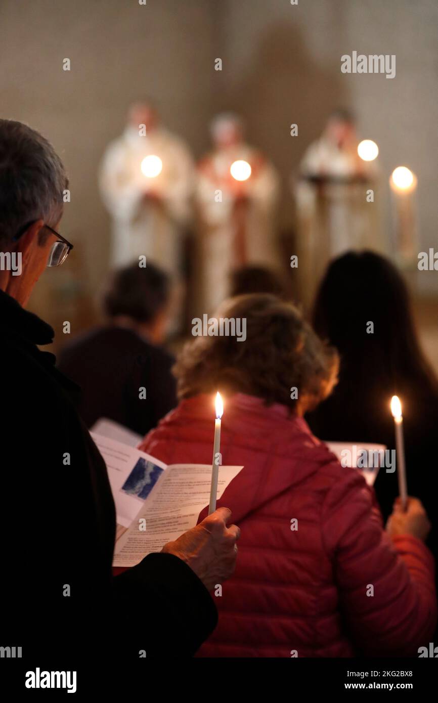 Saint Jean Baptiste chapel. Holy week. Easter Vigil celebration ...