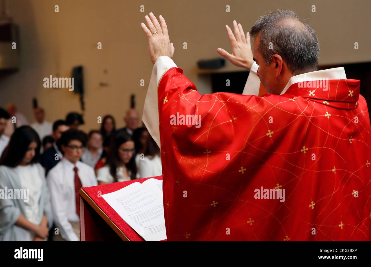 Roman catholic confirmation ceremony in church. Switzerland Stock Photo ...