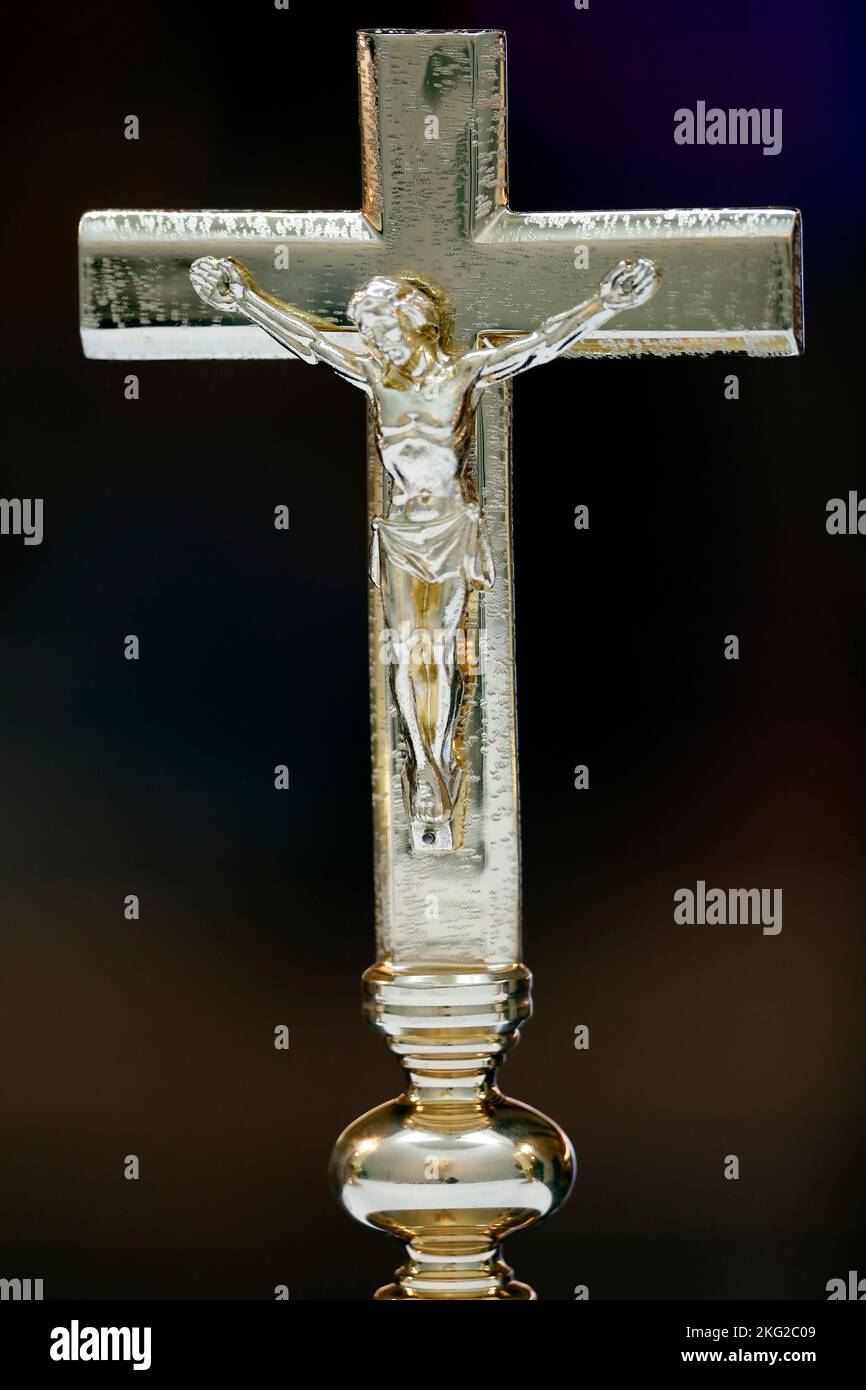 Catholic church. Crucifix on altar. Jesus on the cross. Switzerland ...