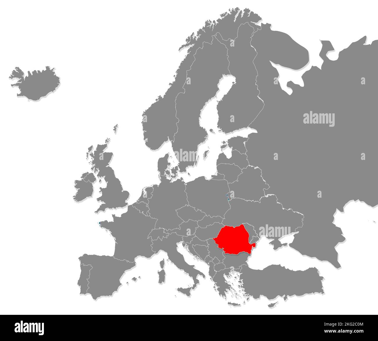 Map of Romania highligted with red in Europe map. 3d rendering Stock ...