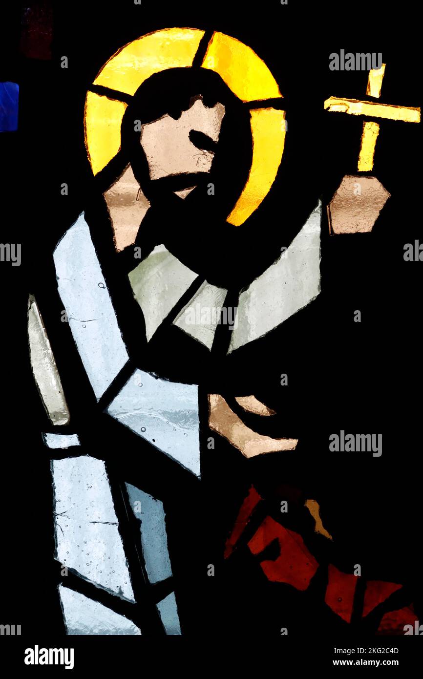 Saint Bernard-de-Menthon church. Stained glass window. St. Francis ...