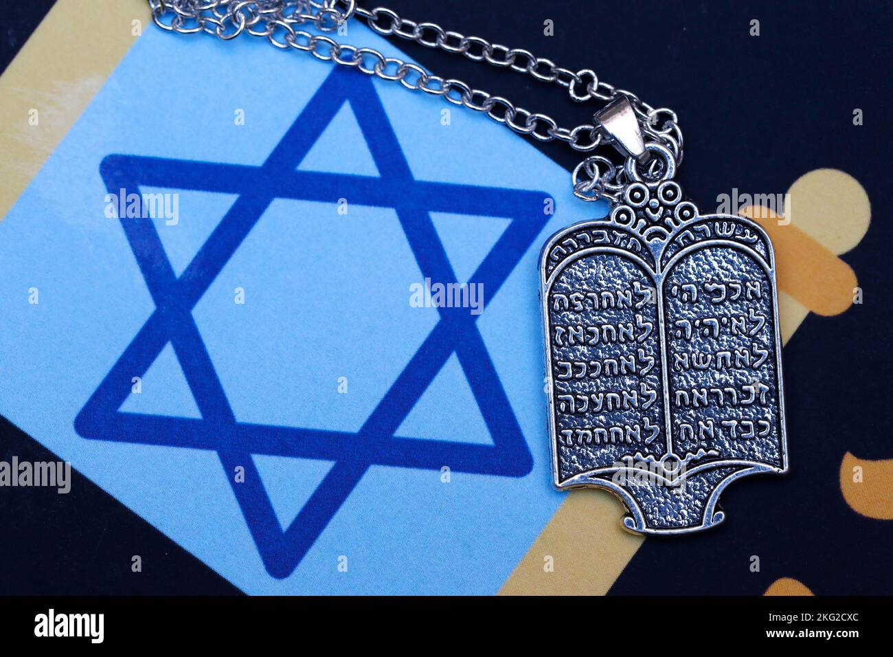 Torah, Star of David and Ten Commandments tablet. Jewish symbols Stock ...