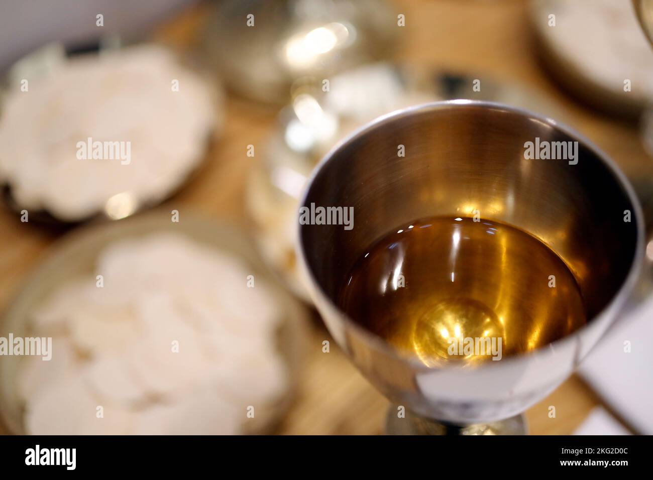 Catholic mass. Eucharist table with the liturgical items. France Stock ...