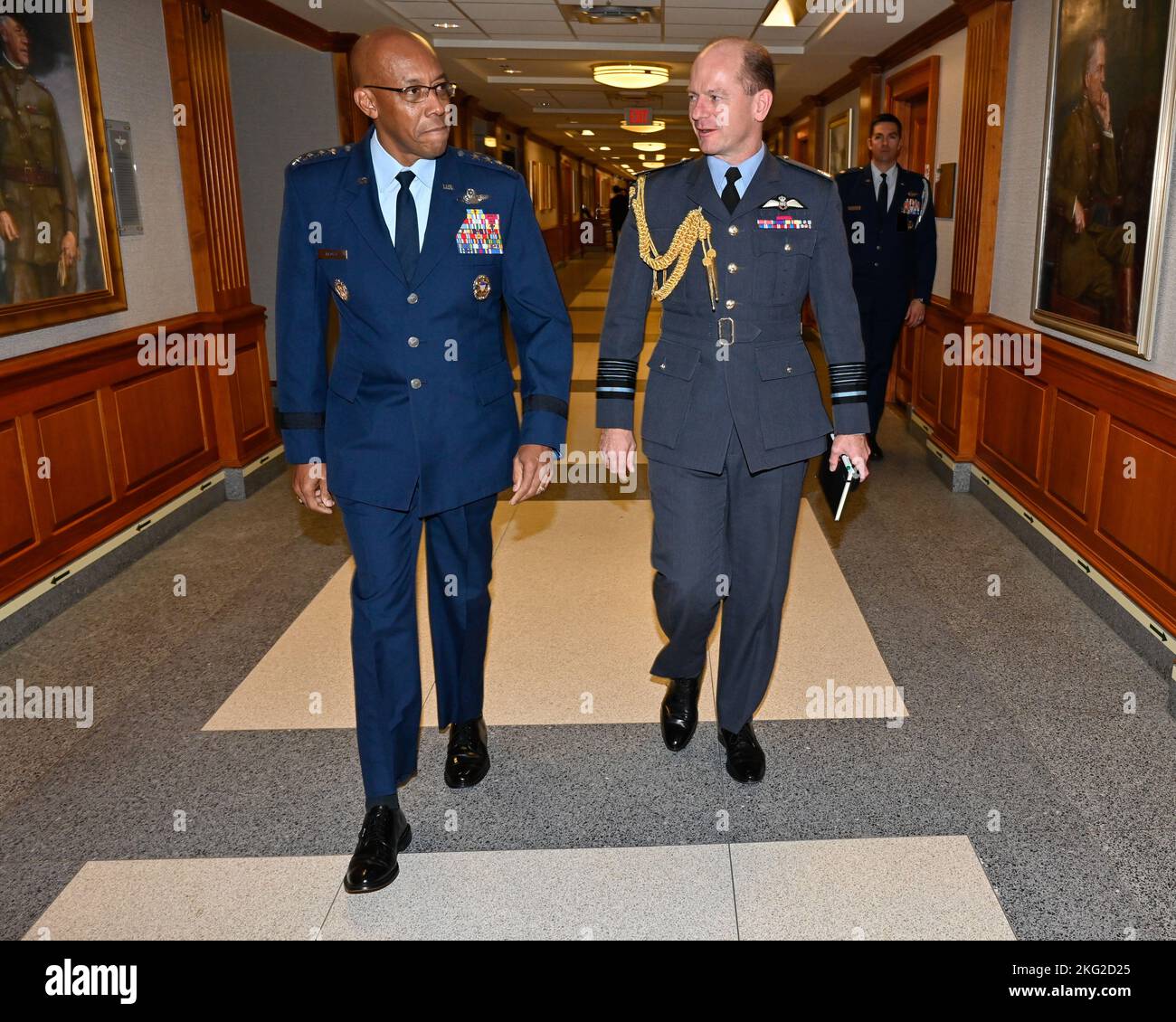 Air Force Chief of Staff Gen. CQ Brown, Jr., left, walks with Air Chief ...