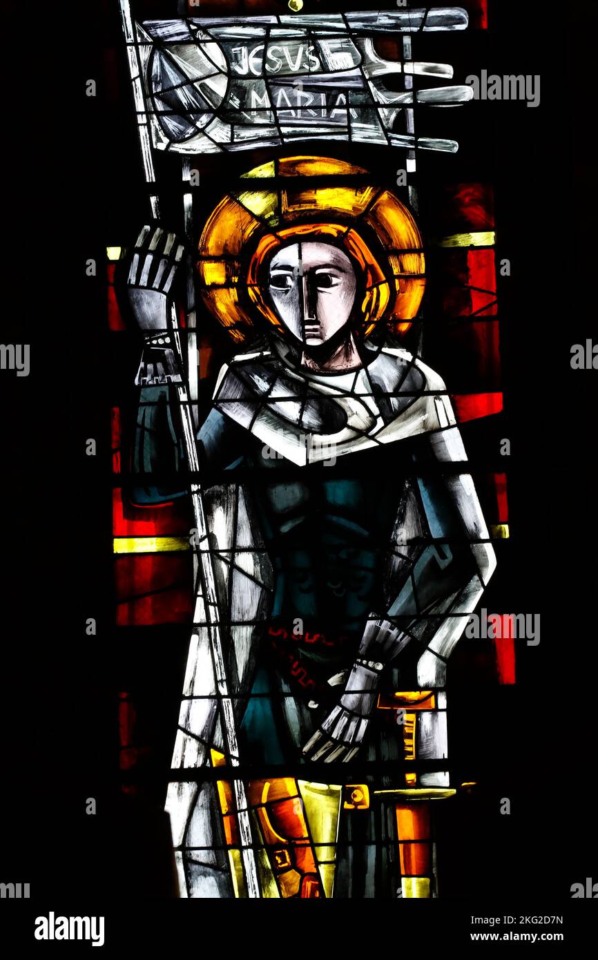 Sainte Jeanne d'Arc church. Stained glass window. Joan of Ark by Fran ...