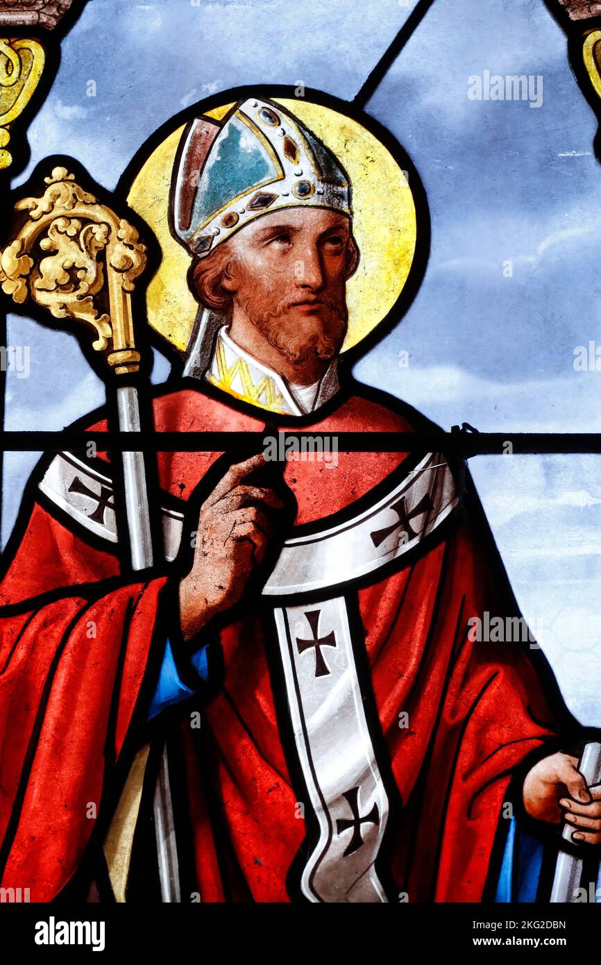 Sainte Jeanne d'Arc church. Stained glass window. Saint Eligius (also ...