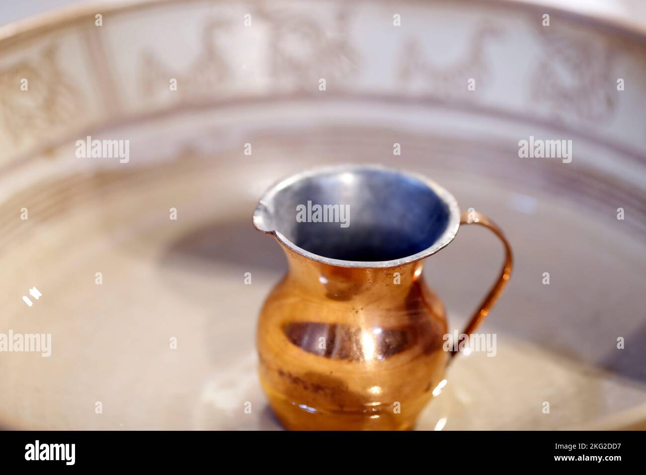 Baptistry in a catholic church. Sacrament of baptism. France Stock ...