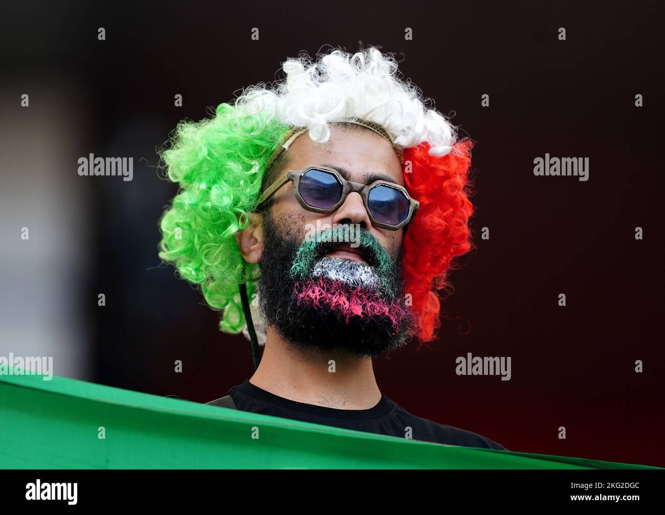 An Iran fan in the stands in a wig ahead of the FIFA World Cup Group B ...