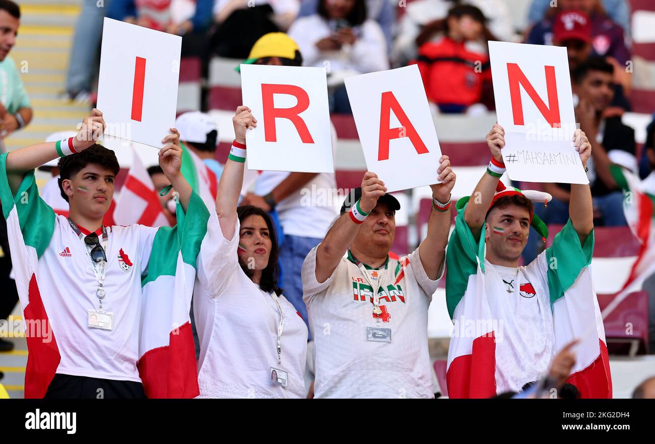 Doha, Qatar. 21st Nov, 2022. Iran fans before the FIFA World Cup match ...