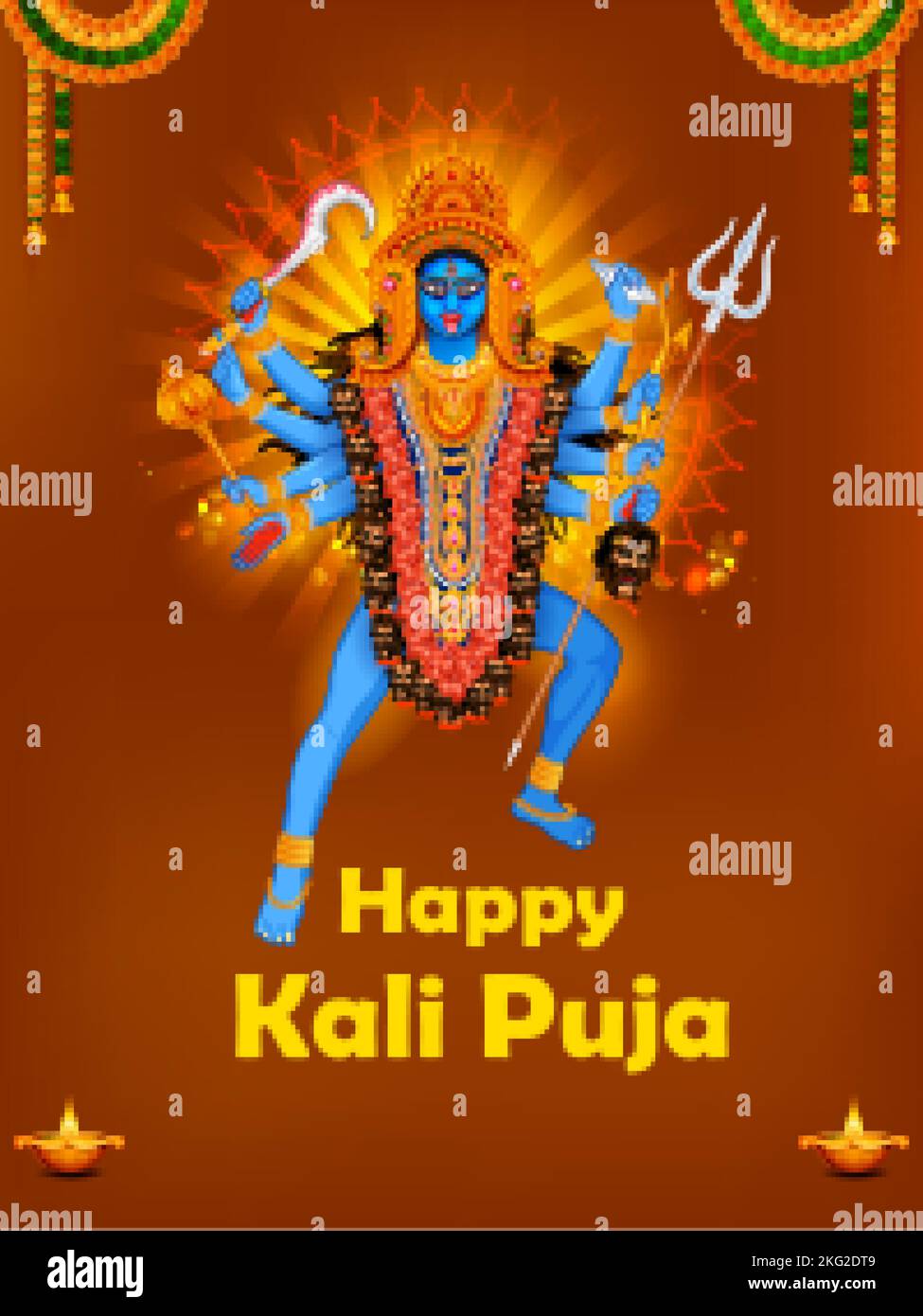 illustration of Goddess Kali Maa on Diwali Kali Pooja background of ...
