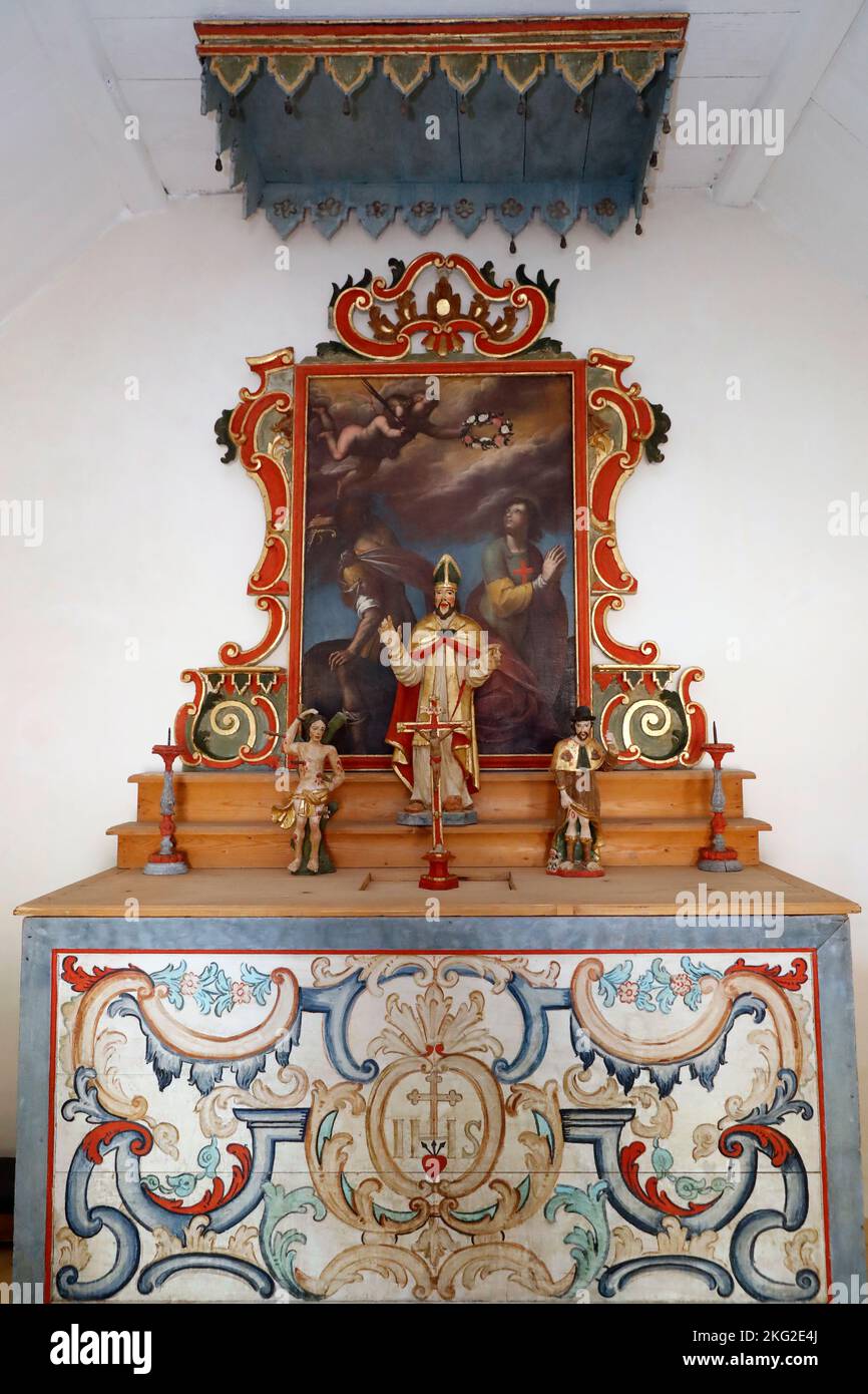 Champoutant baroque chapel after renovation. Retable. France Stock ...