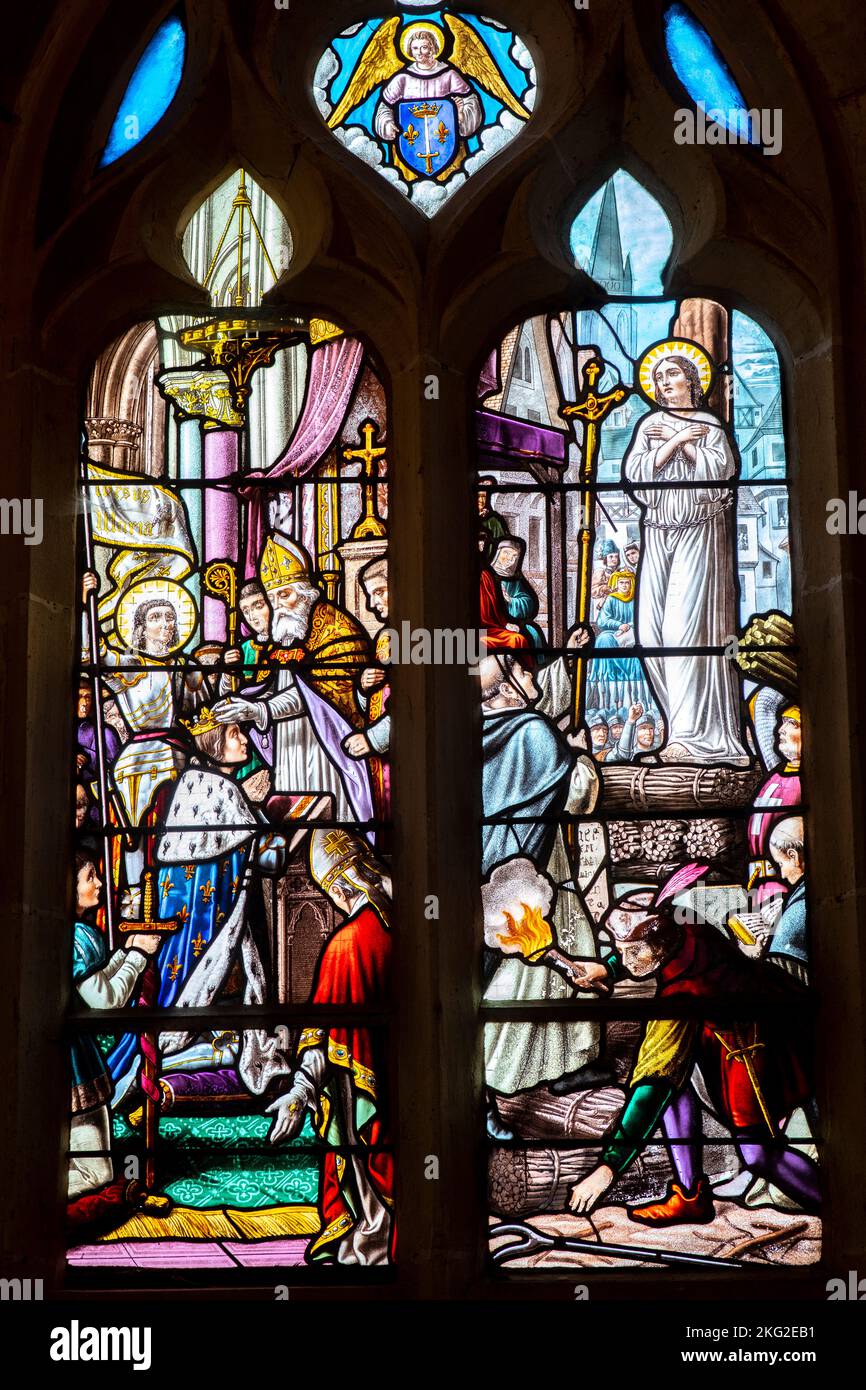 Stained glass depicting Louis IX and Joan of Ark in Holy Trinity church ...