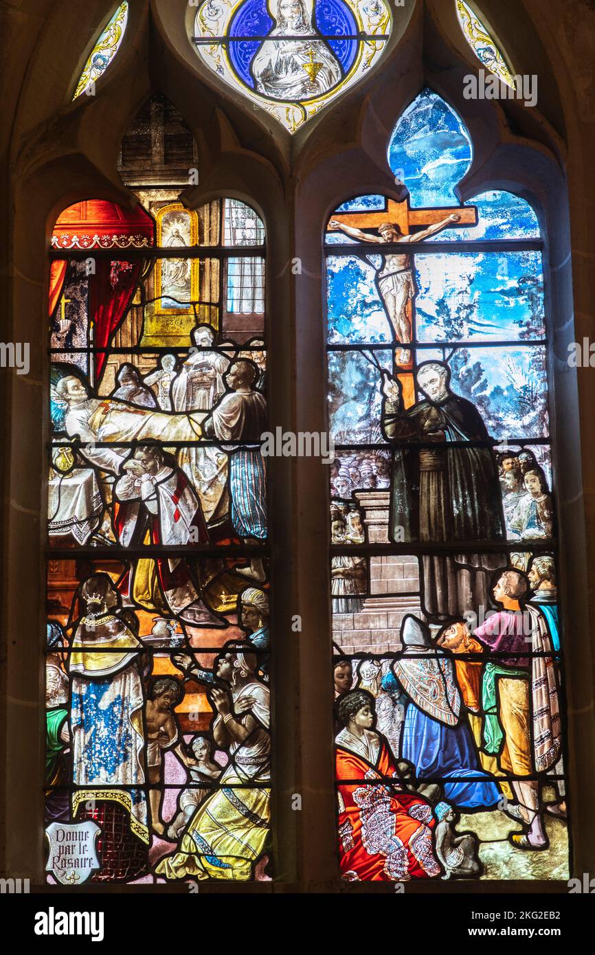 Stained glass depicting French missionary priest Jacques Desire Laval ...