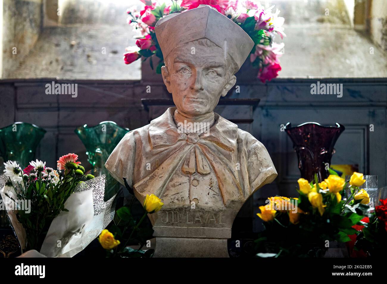 Bust of missionary priest Jacques Desire Laval in Holy Trinity church ...