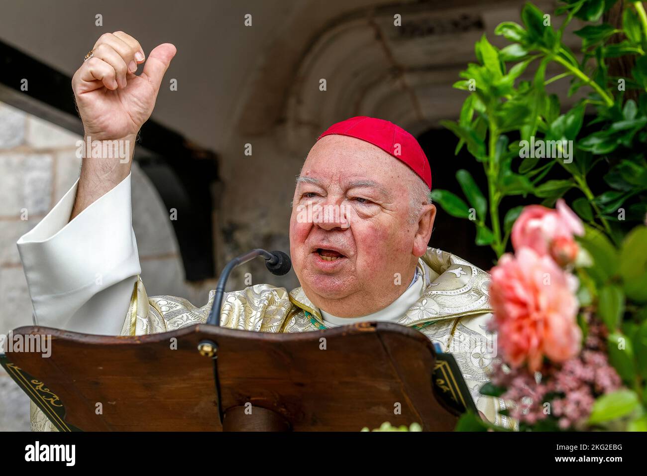 Mass outside Holy Trinity church, Pinterville, France. Bishop's sermon ...