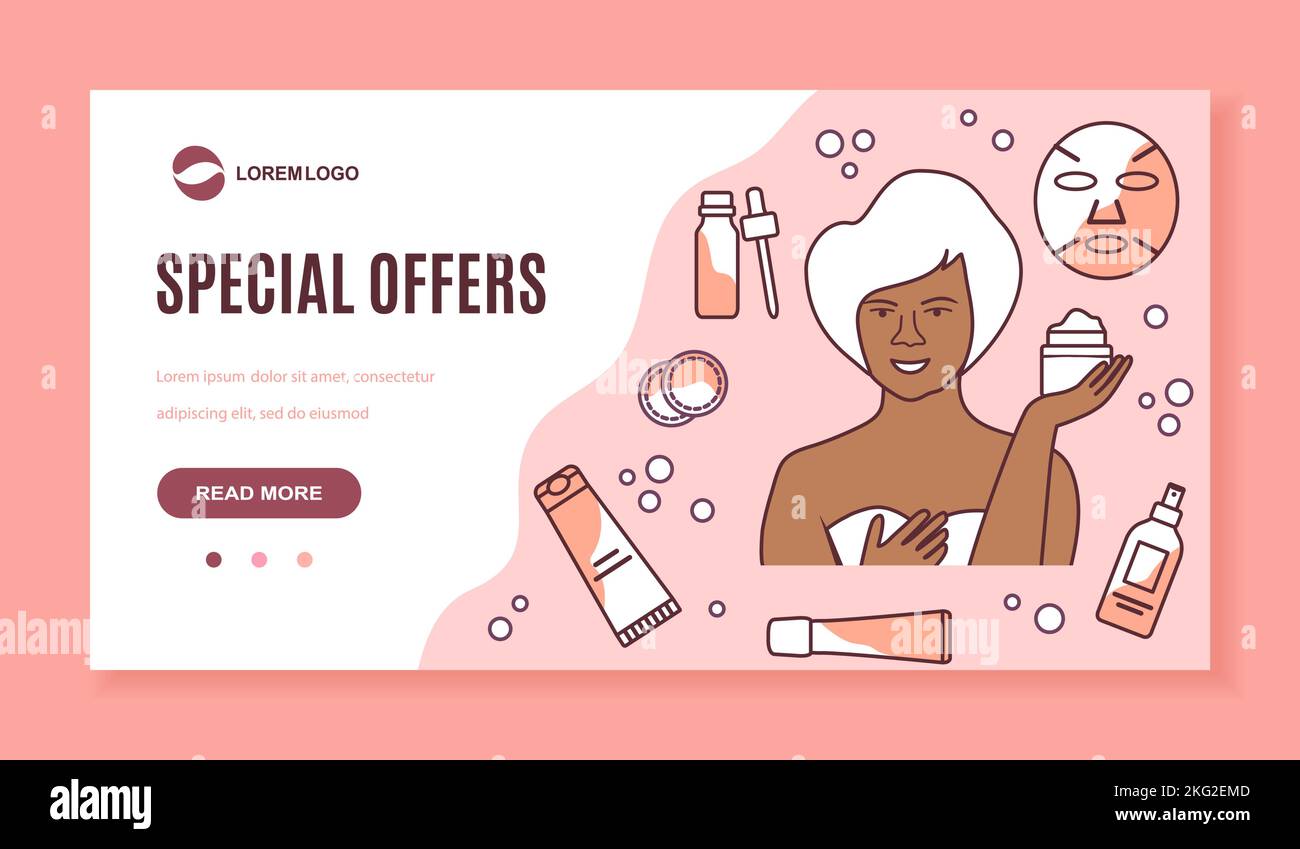 Vector illustration Cosmetic products ad, skin care ad. Special Offers ...