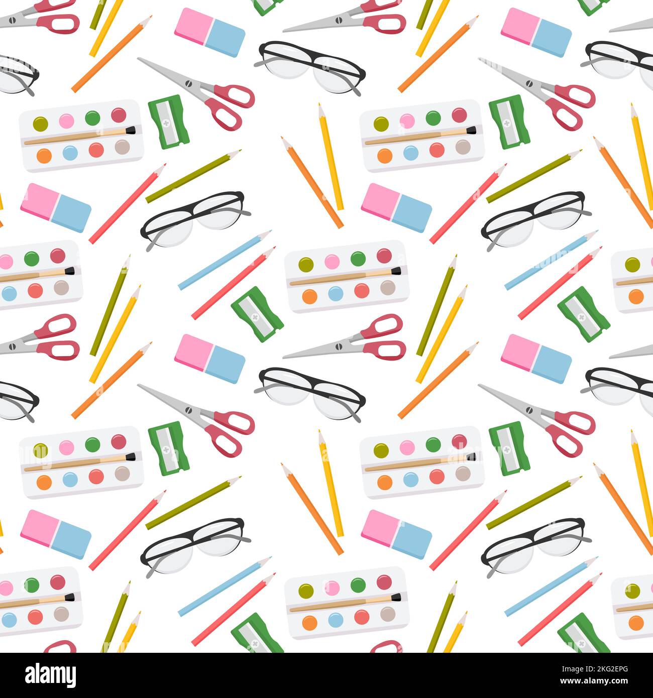 Vector seamless pattern Stationery items for school. Illustration Goods ...