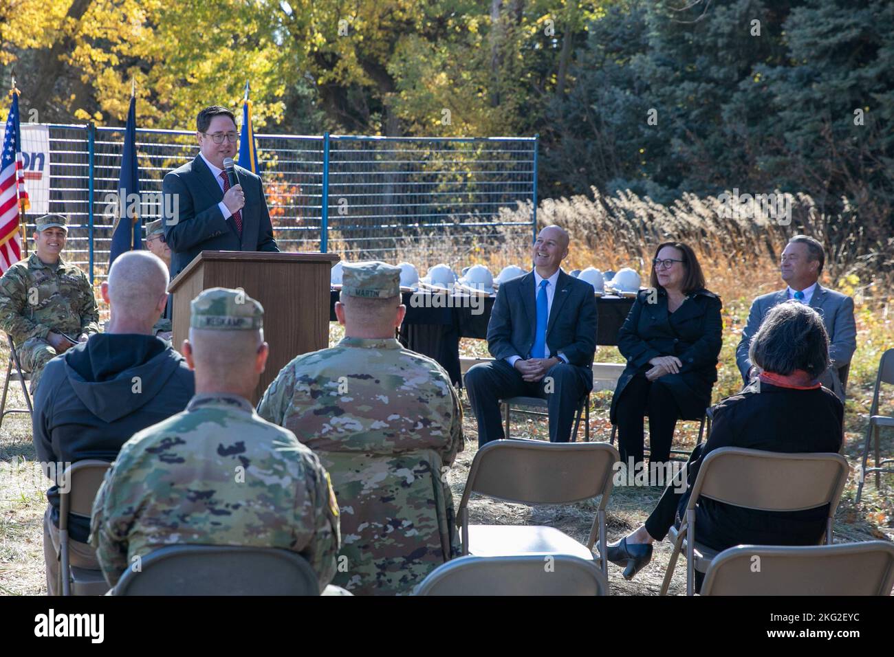 Congressman Mike Flood speaks at a groundbreaking ceremony for the ...