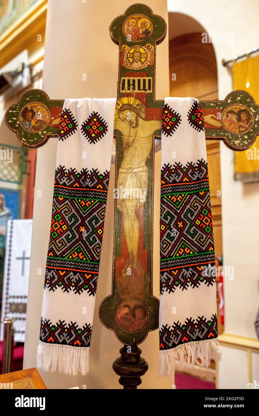 Scarf on cross in Saint Volodymyr Greek catholic Ukrainian cathedral ...