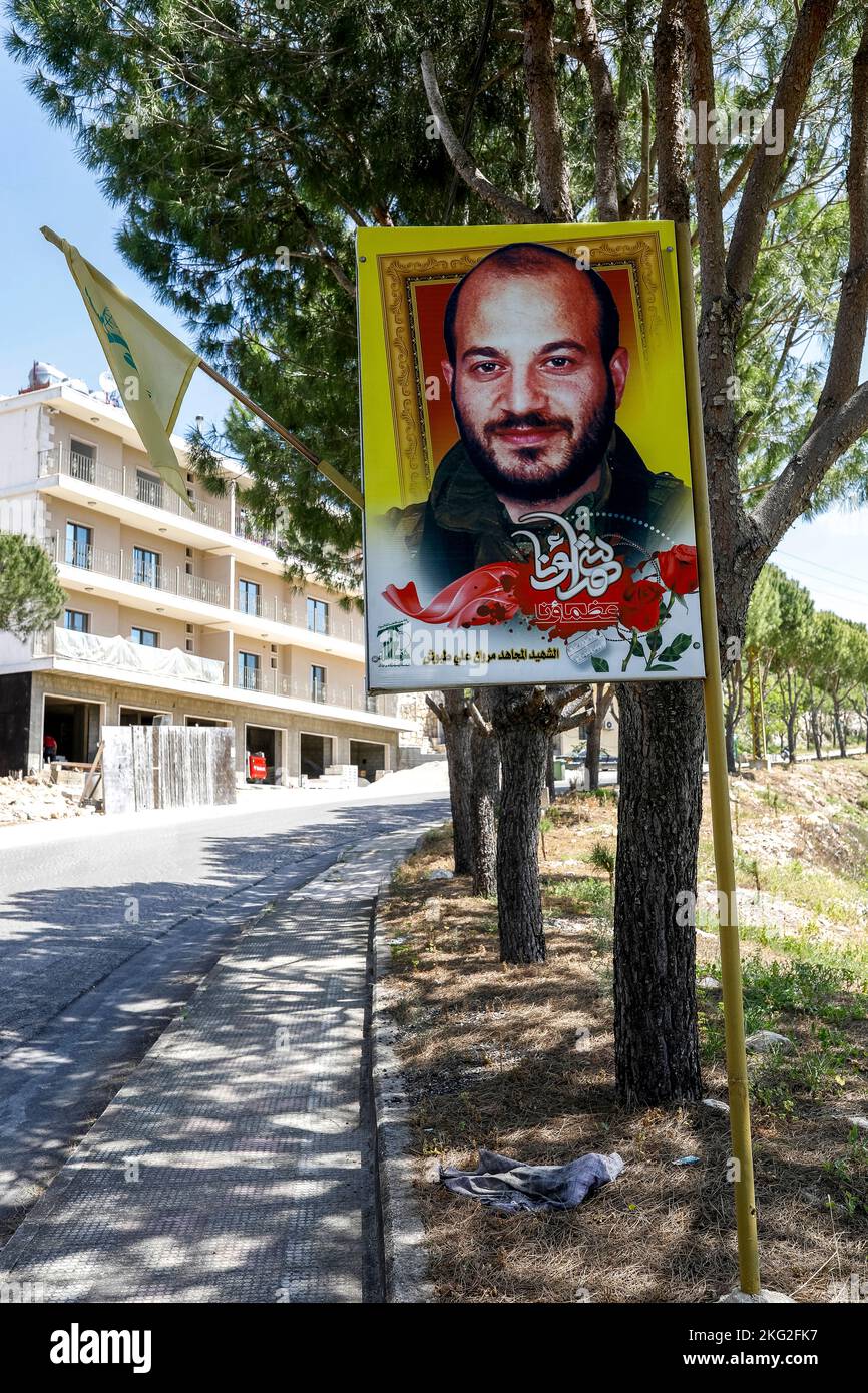 Hizbollah propaganda in a Shia muslim village in southern Lebanon Stock ...