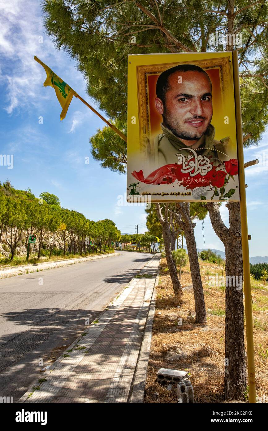 Hizbollah propaganda in a Shia muslim village in southern Lebanon Stock ...
