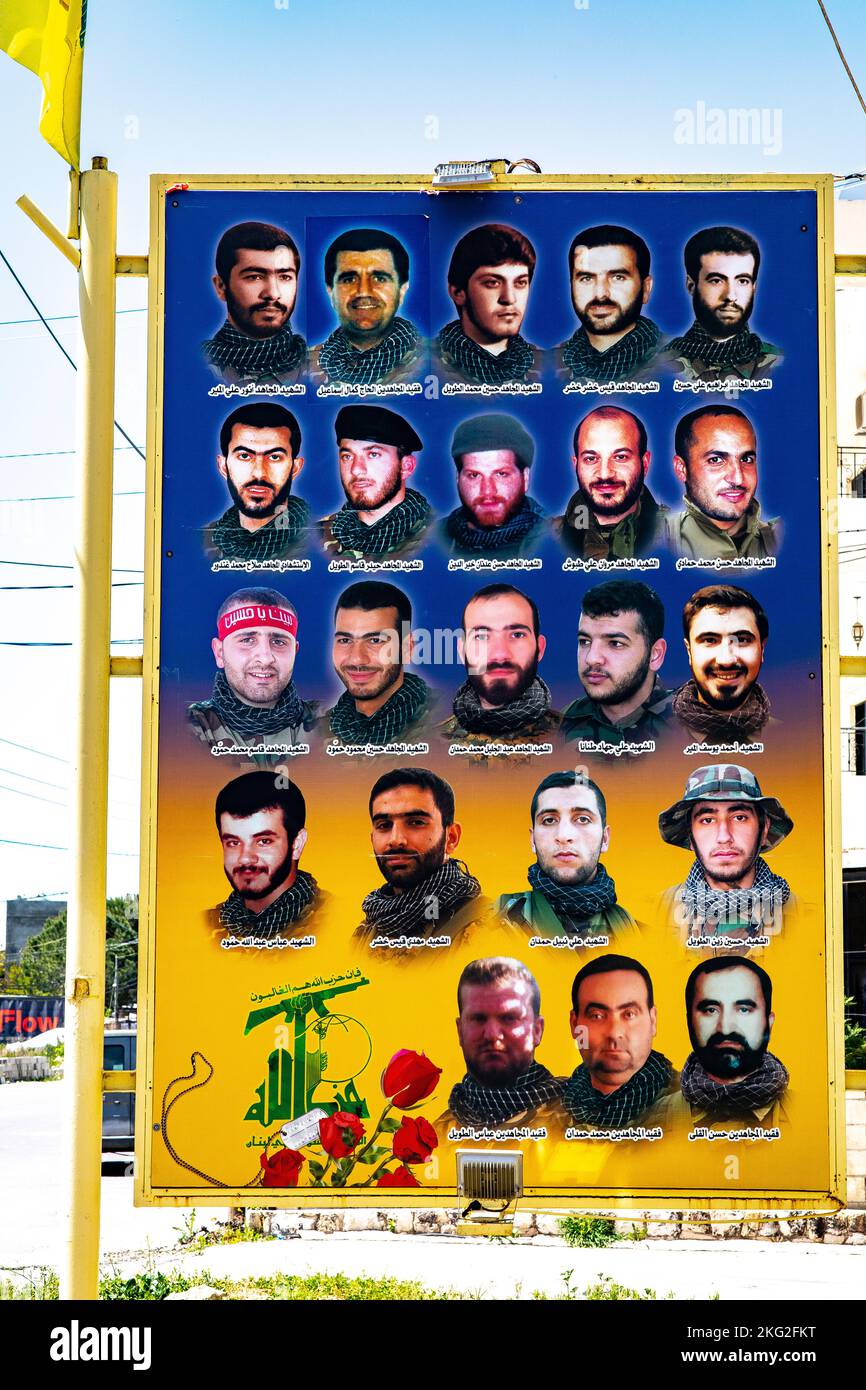 Hizbollah propaganda in a Shia muslim village in southern Lebanon Stock ...