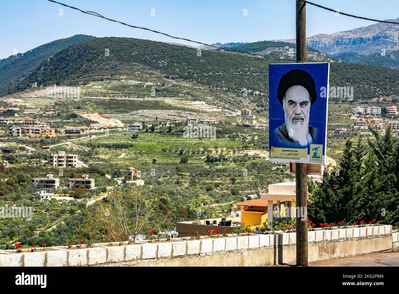 Ayatollah poster in a village in southern Lebanon Stock Photo - Alamy