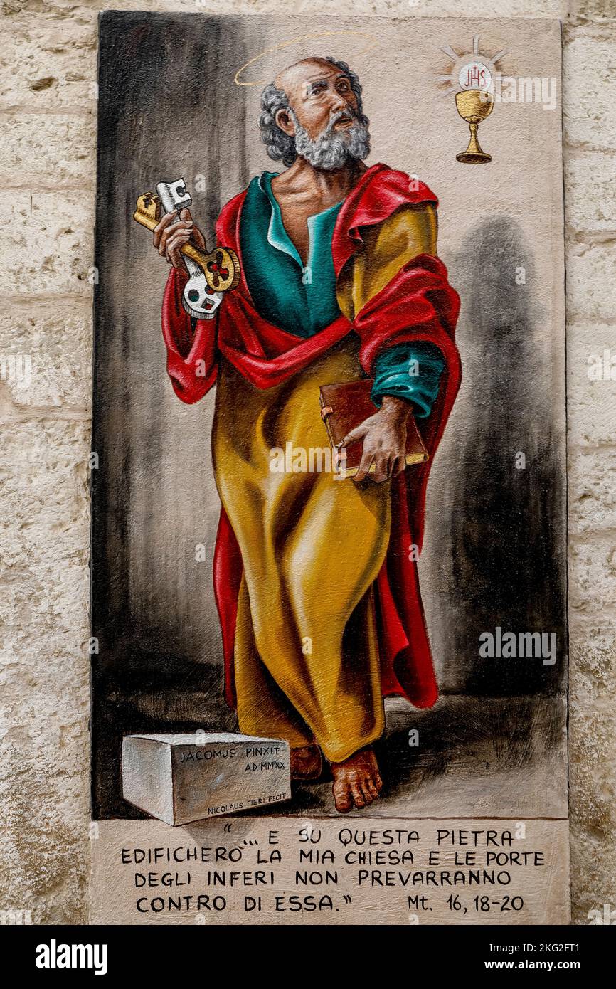 Fresco depicting Saint peter holding keys in Barletta, Italy Stock ...