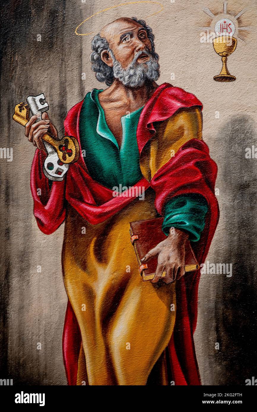 Fresco depicting Saint peter holding keys in Barletta, Italy Stock ...